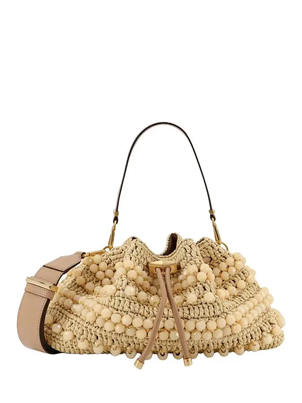 JIMMY CHOO Bon Bon Raffia Bucket Bag With Beaded Applique - Multicolor