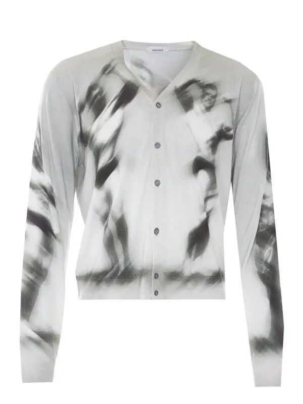Versace Graphic Print Silk Cardigan - Gray