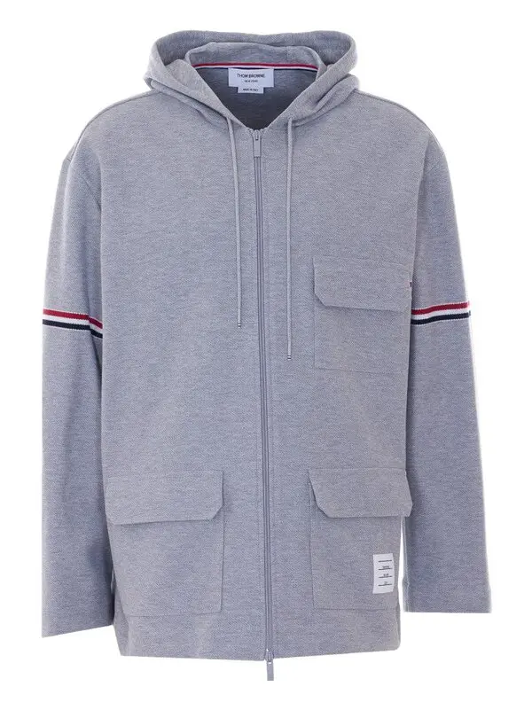 Thom Browne Oversize Zip-up Parka With Striped Logo Detail - Gray