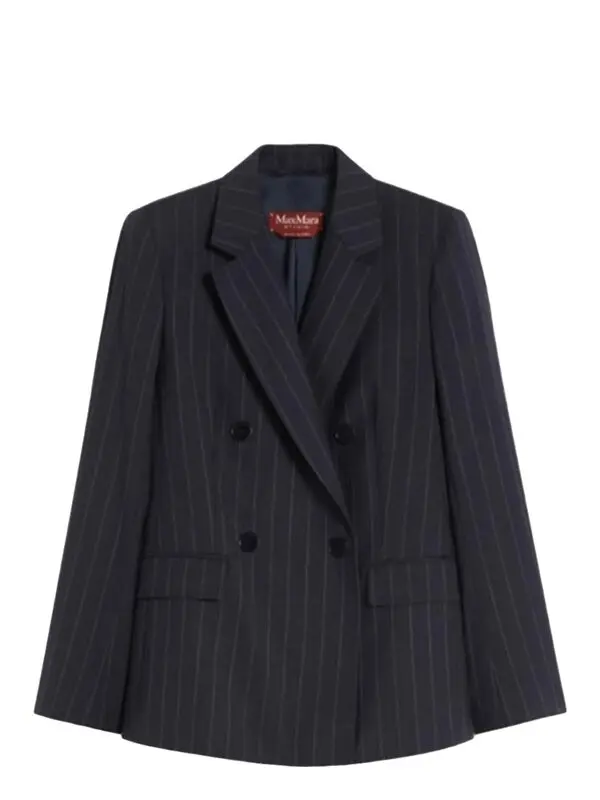 Max Mara Double Breasted Pinstripe Blazer - Blue
