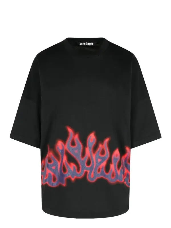 Palm Angels Flames' Cotton T-shirt - Black