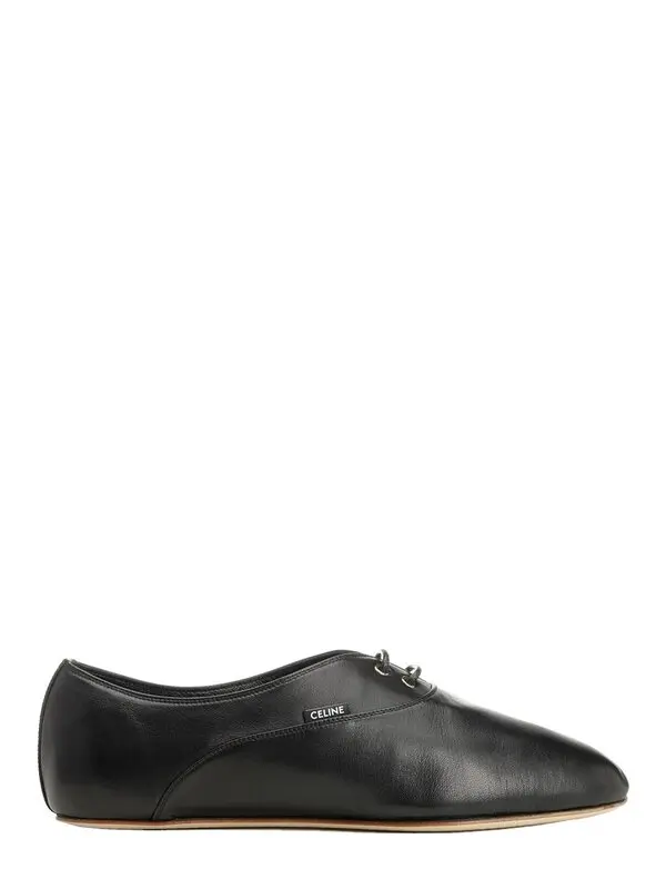 Celine Lace-up Ballerinas In Lambskin - Black