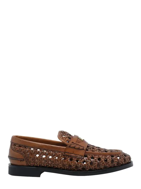 Miu Miu Woven Leather Loafers - Brown
