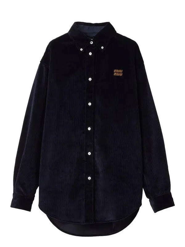Miu Miu Corduroy Shirt With Embroidered Logo - Blue