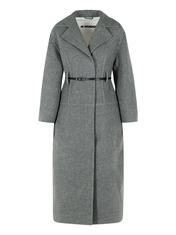 JIL SANDER Virgin Wool Coat With Leather Belt - Gray