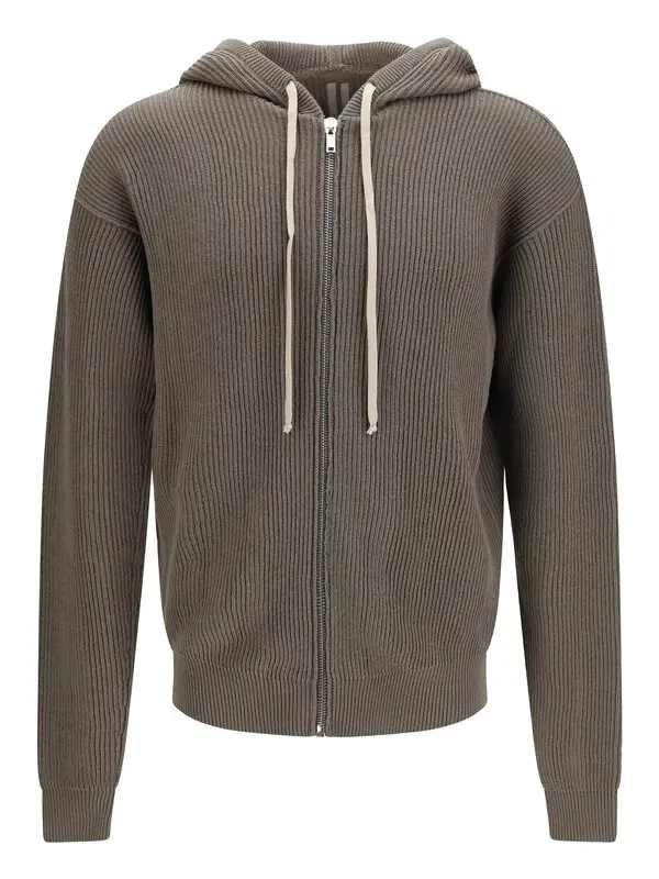Rick Owens Ribbed Virgin Wool Knit Zip-up Hoodie - Gray