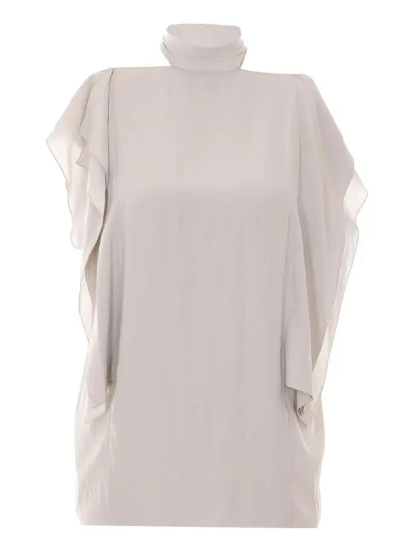 LANVIN Frilled Charmeuse Top - Gray