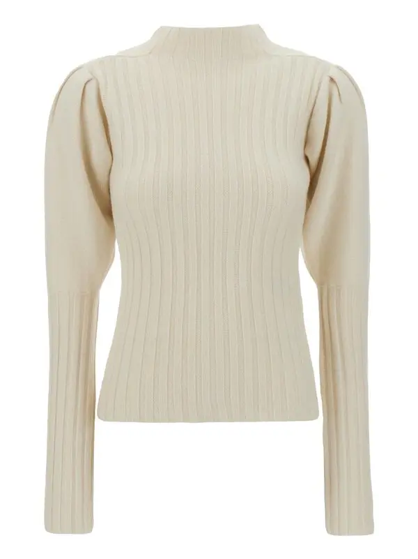 Chloé Ribbed Knit Puff Sleeve High Neck Sweater - Multicolor