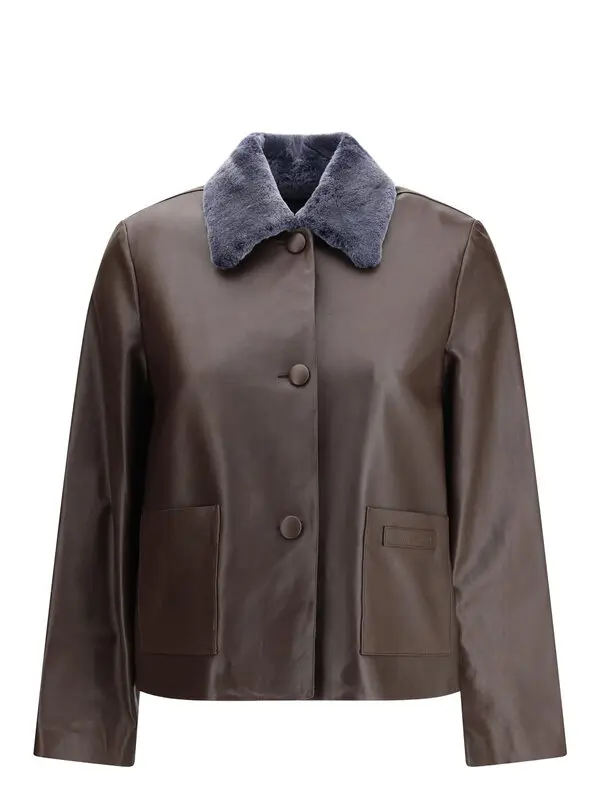 Marni Leather Jacket With Shearling Collar - Brown