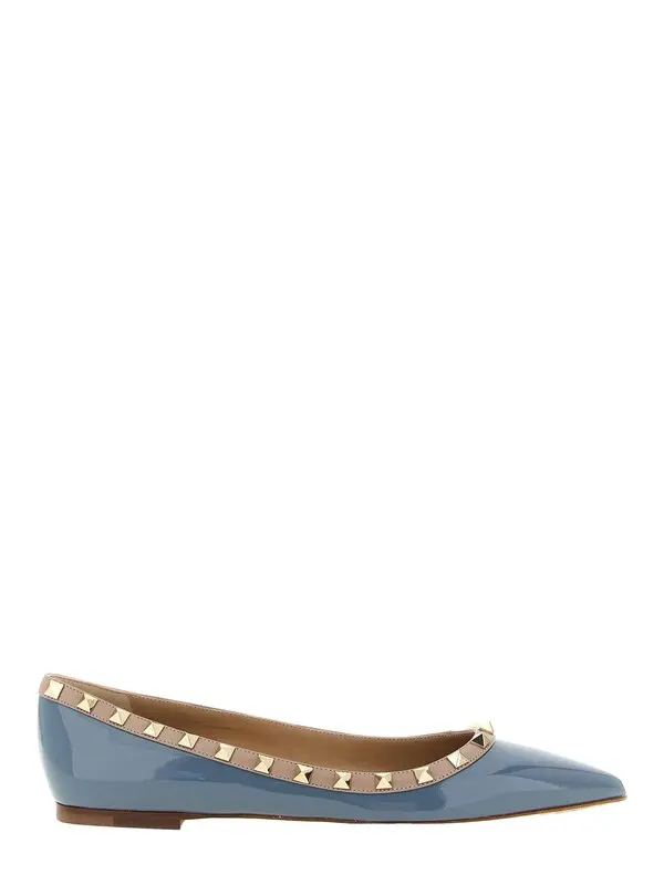 Valentino Garavani Rockstud Patent Leather Ballet Flats - Gray