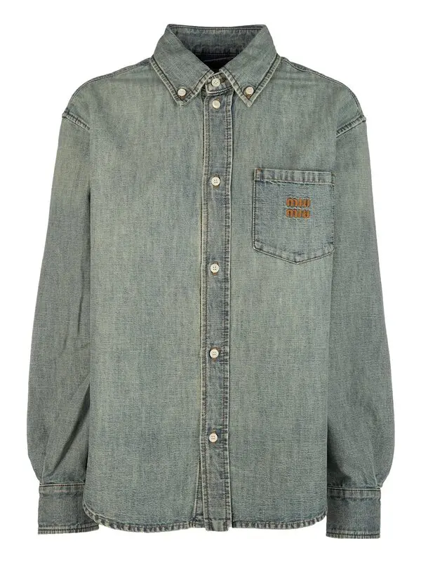 Miu Miu Denim Shirt With Pocket Detail - Multicolor