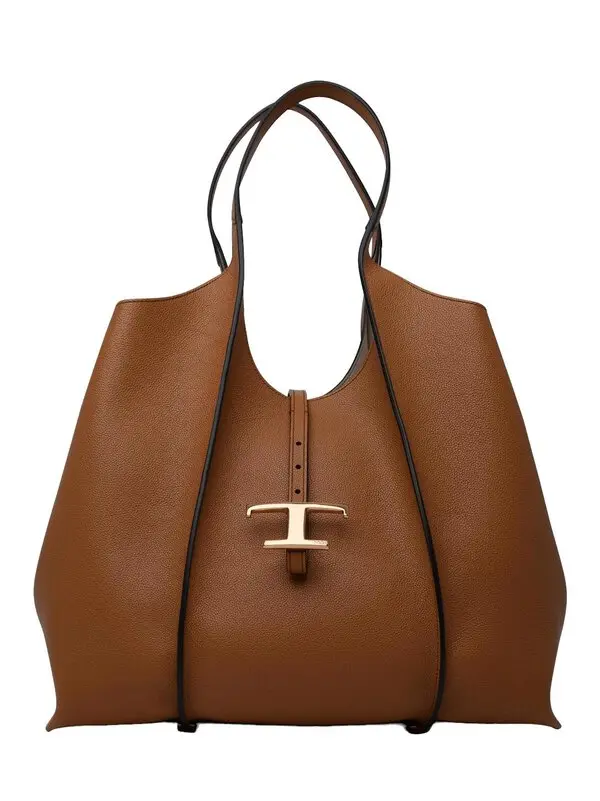 TOD'S Timeless Leather Shopping Bag With 't Timeless' Pendant - Brown