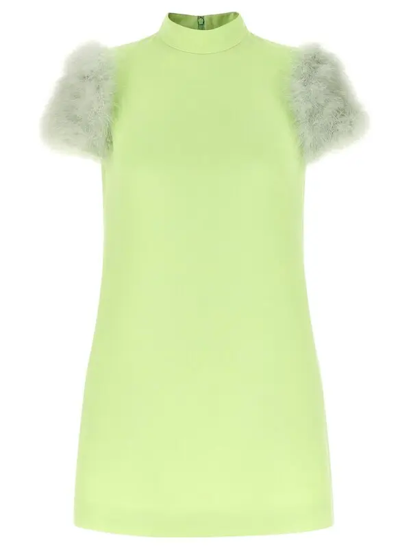 Valentino Garavani Feather-sleeve Mini Dress - Green