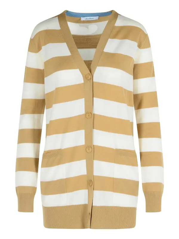 Max Mara Virgin Wool Striped V-neck Cardigan - Cream