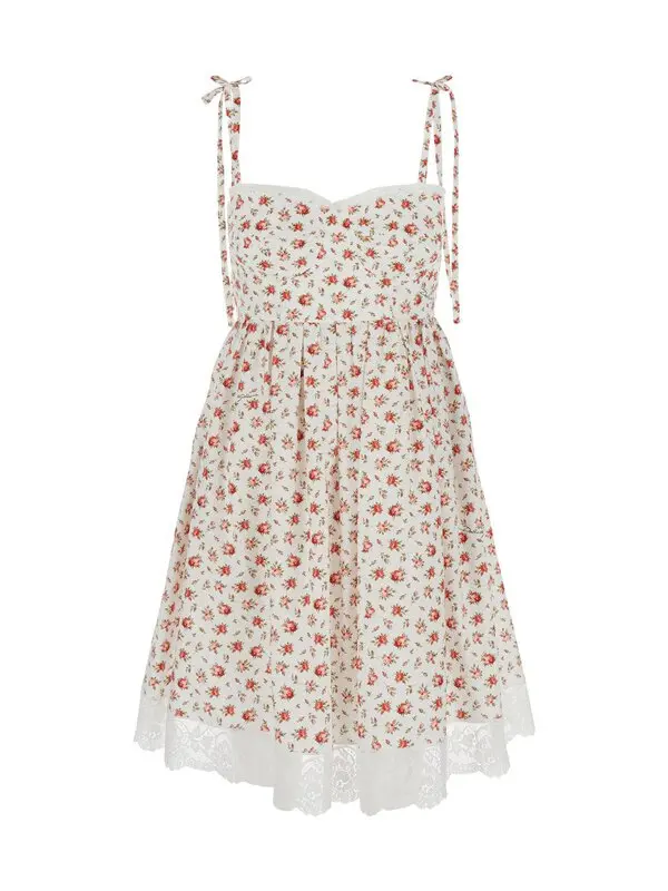 Dolce & Gabbana Cotton Floral Print Dress With Lace Trim - Multicolor