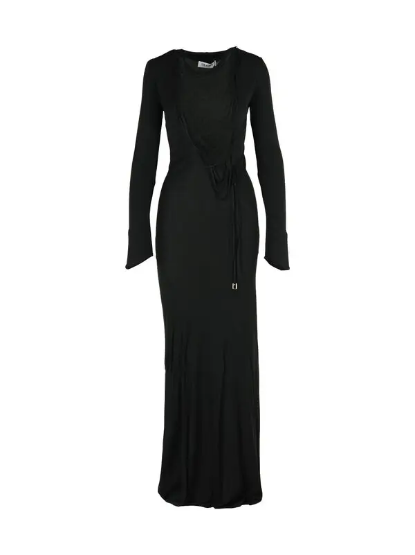 Attico Viscose Crepe Dress With Decorative Laces - Black