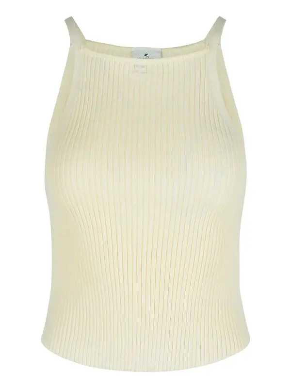 COURREGES Ivory Ribbed Knit Top With Ac Logo - White