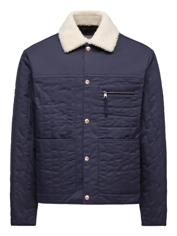 Moncler Cotton Weave Shirt Jacket With Zip Pocket And Logo Detail - Blue