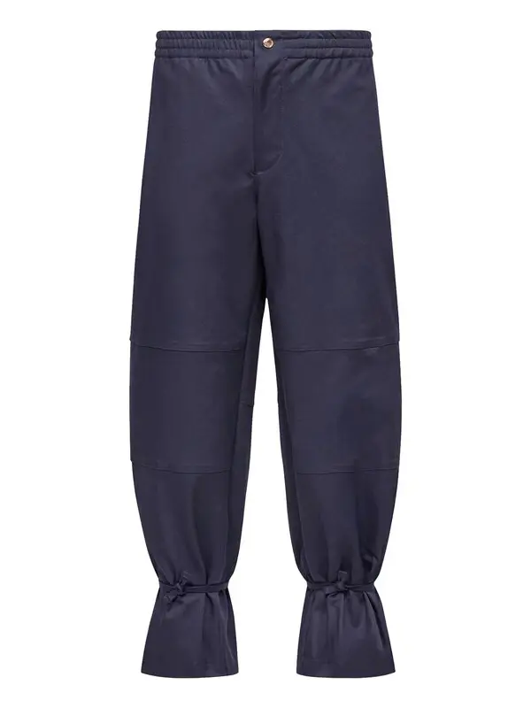 Moncler Cotton Gabardine Trousers With Logo Patch - Blue