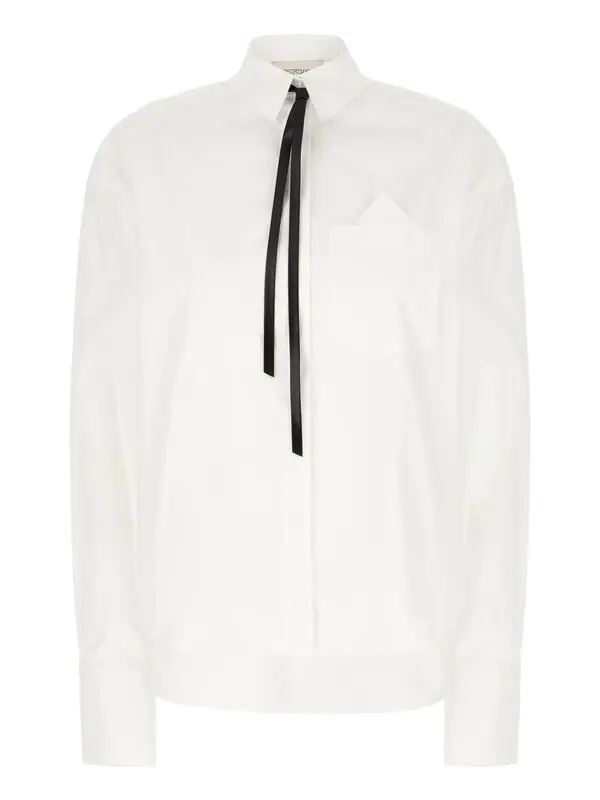 Sportmax White Cotton Shirt With Black Tie Detail - Multicolor