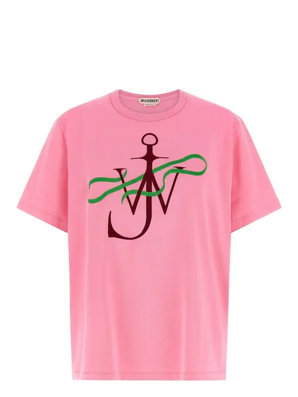 JW Anderson Ribbon Anchor" Embroidered Cotton T-shirt - Pink
