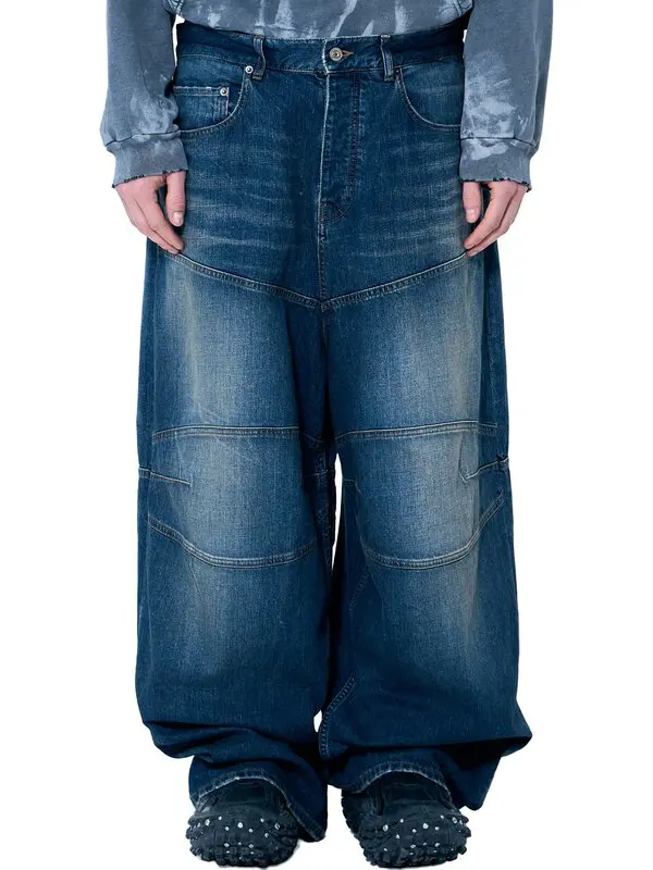 Balenciaga Baggy Paneled Construction Jeans - Blue