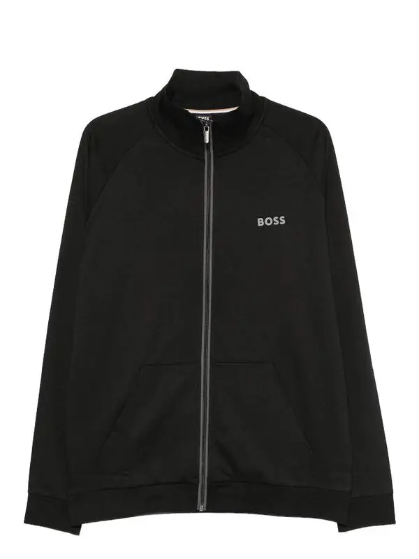 BOSS Cotton Zip-up Sweatshirt With High Neck And Logo Detail - Black