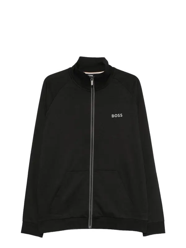 BOSS Cotton Zip-up Sweatshirt With High Neck And Logo Detail - Black