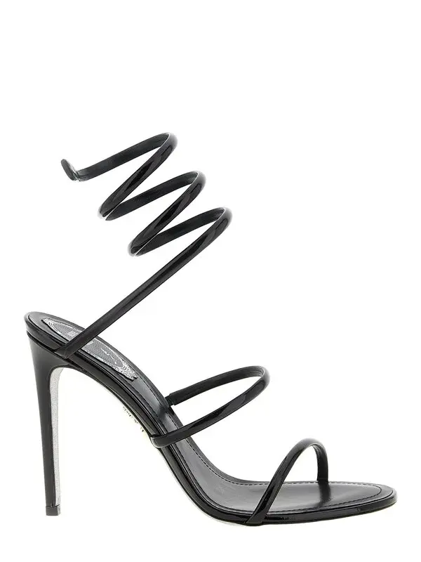 Rene Caovilla Cleo Metallic Ankle Wrap Stiletto Sandals - Black