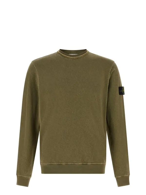 Stone Island Brushed Cotton Crewneck Sweatshirt With Logo Badge - Green