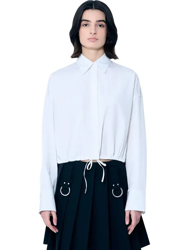 Prada Cropped Cotton Shirt With Drawstring Hem - White
