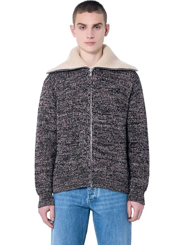 Bottega Veneta Cotton And Wool Zip-up Cardigan With Folded Collar - Brown