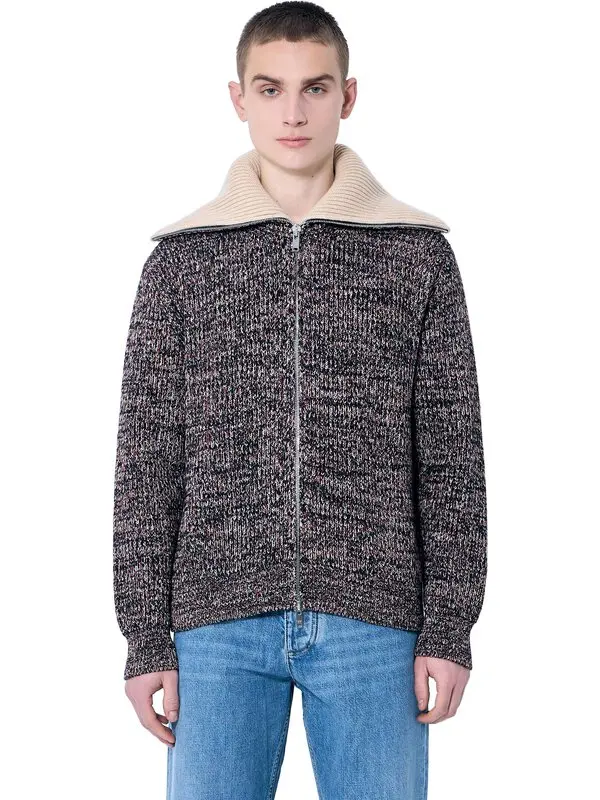 Bottega Veneta Cotton And Wool Zip-up Cardigan With Folded Collar - Brown