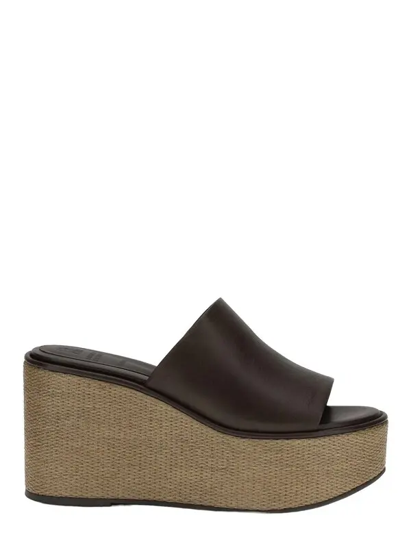 Brunello Cucinelli Leather Wedge Sandals - Brown