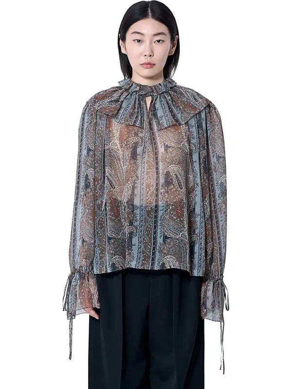 Saint Laurent Paisley Silk Georgette Blouse - Brown
