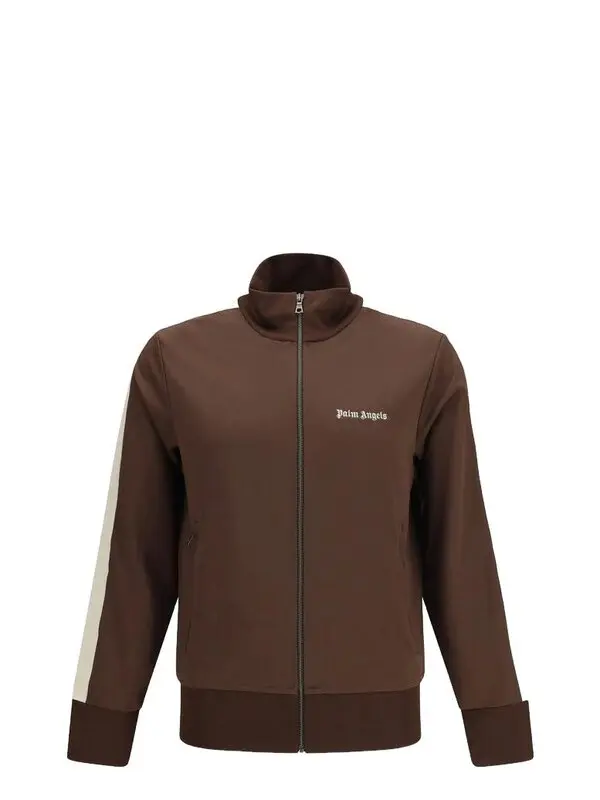 Palm Angels Logo Print High Neck Zip Up Track Jacket - Brown