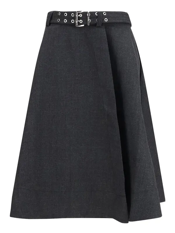 GANNI Wool Wrap Skirt With Belted Detail - Gray