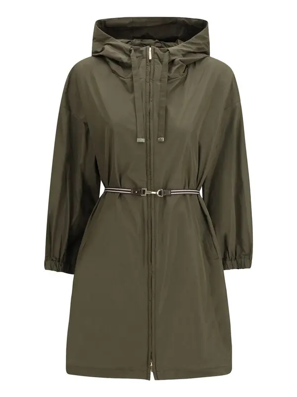 Max Mara Belted Hooded Raincoat - Green