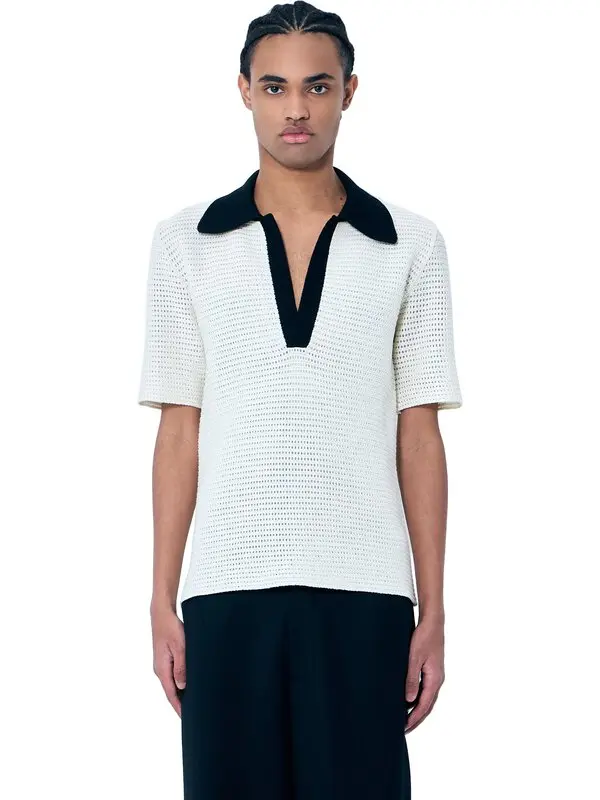 JIL SANDER Open-knit Polo Shirt - Black