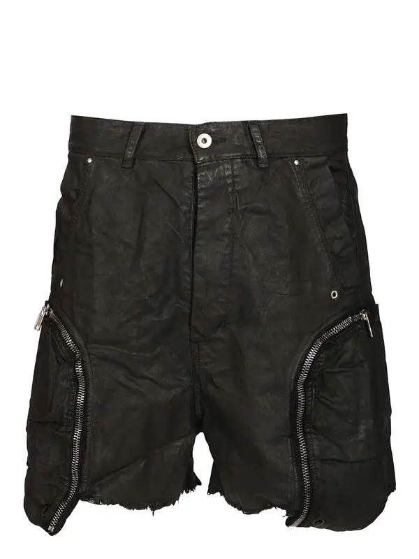 Rick Owens Bauhaus Frayed Denim Cargo Shorts - Black