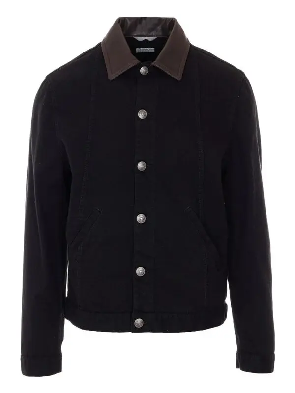 Brunello Cucinelli Leather-collared Denim Jacket - Black