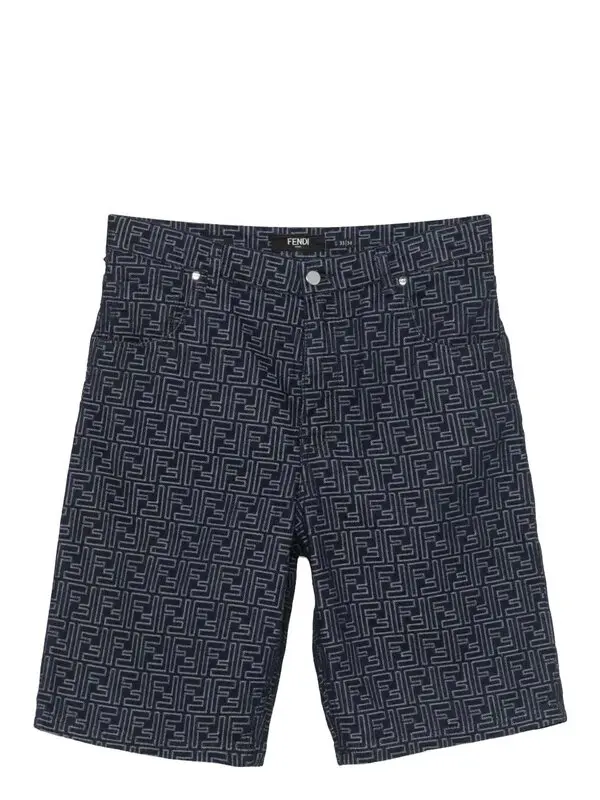 Fendi Ff Jacquard Denim Shorts - Blue
