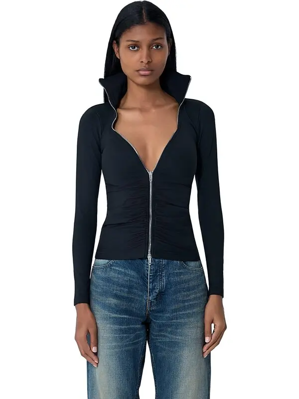 Balenciaga Bra Cup Zip-up Jacket With Ruched Front - Black