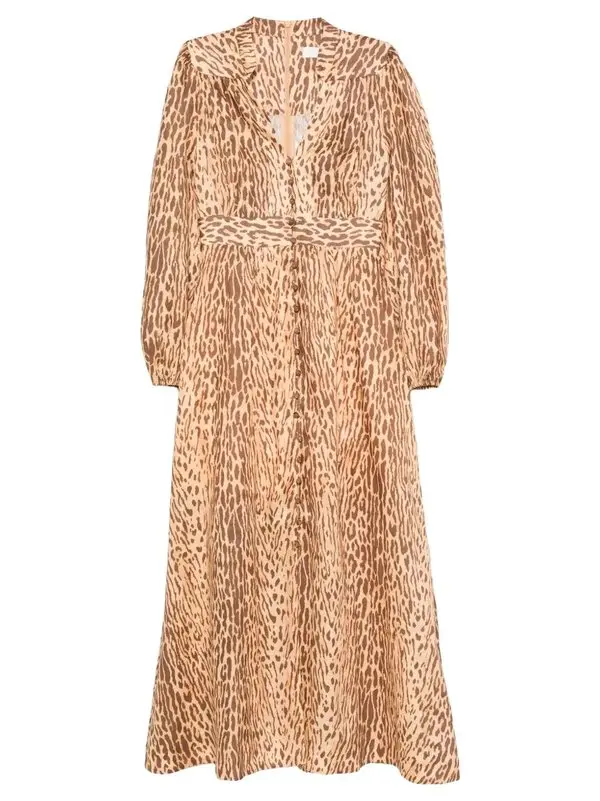 Zimmermann Cascadian Plunge Midi Dress - Brown
