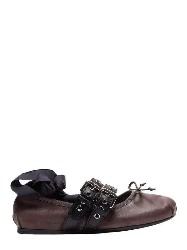Miu Miu Nappa And Calf Leather Ballet Flats With Appliqu - Black