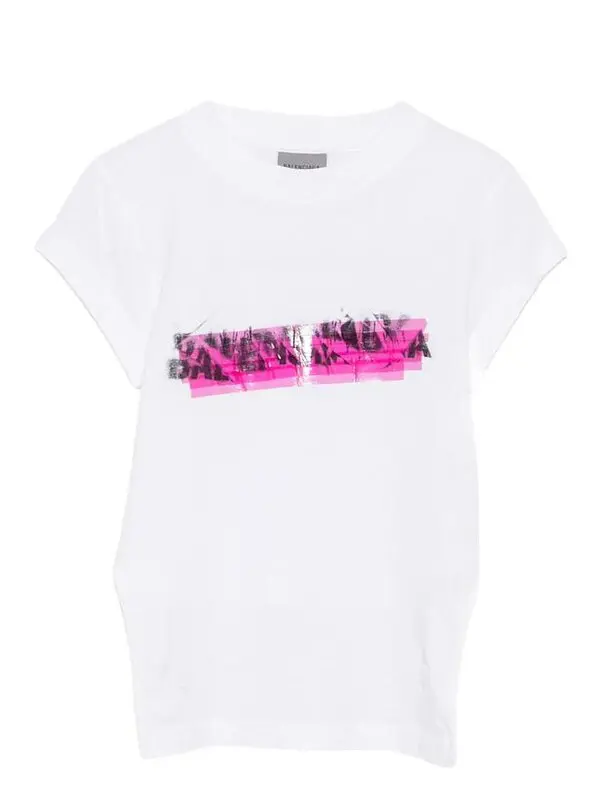 Balenciaga Logo Print Mock Neck Cotton T-shirt - White