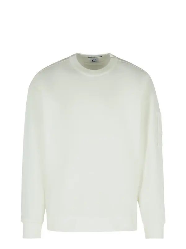 C.P. COMPANY Emerized Cotton Sweatshirt With Lens Patch - White