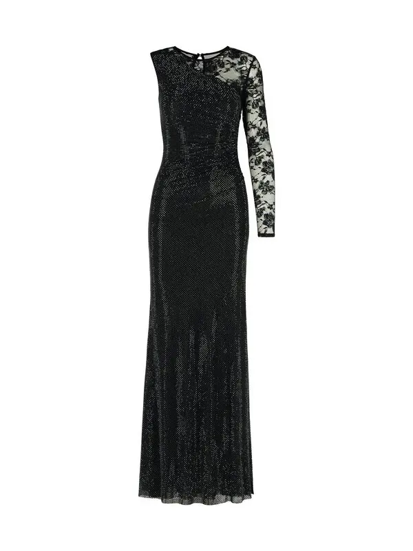 SELF-PORTRAIT Rhinestone Embellished Lace Gown - Black