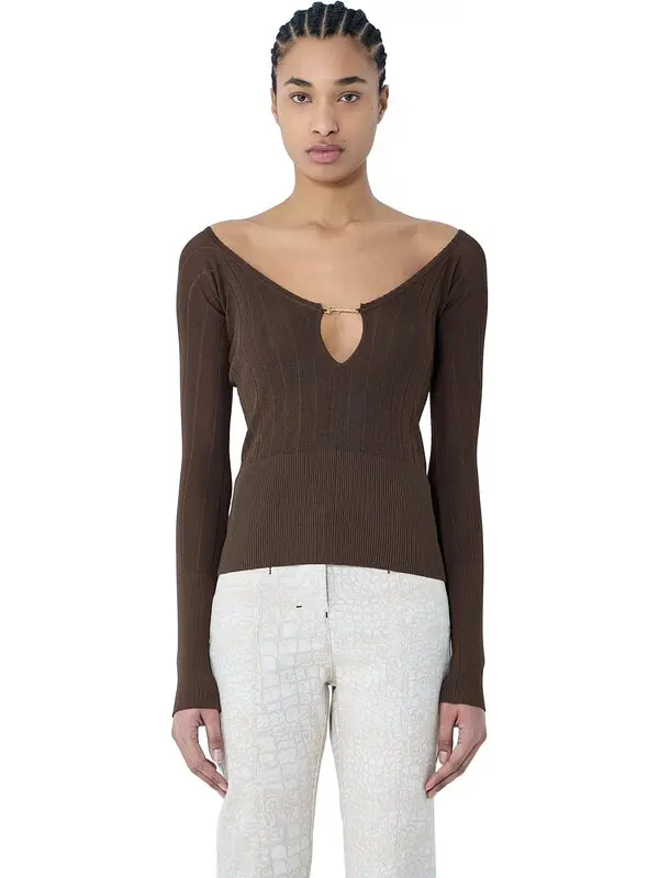 Jacquemus Le Haut Pralu Knit Top With Plunge Neck - Brown