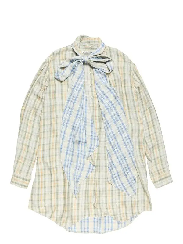 Acne Studios Plaid Silk Shirt With Asymmetric Hem - Cream